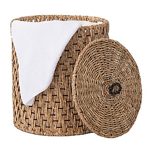 Round Sea Grass Laundry Basket with Removable Liner and Lid with Handle - Handwoven Seagrass in Coastal, Natural Decor Style - Seagrass Storage Bin for Your Home - 18 in. height - from Kouboo