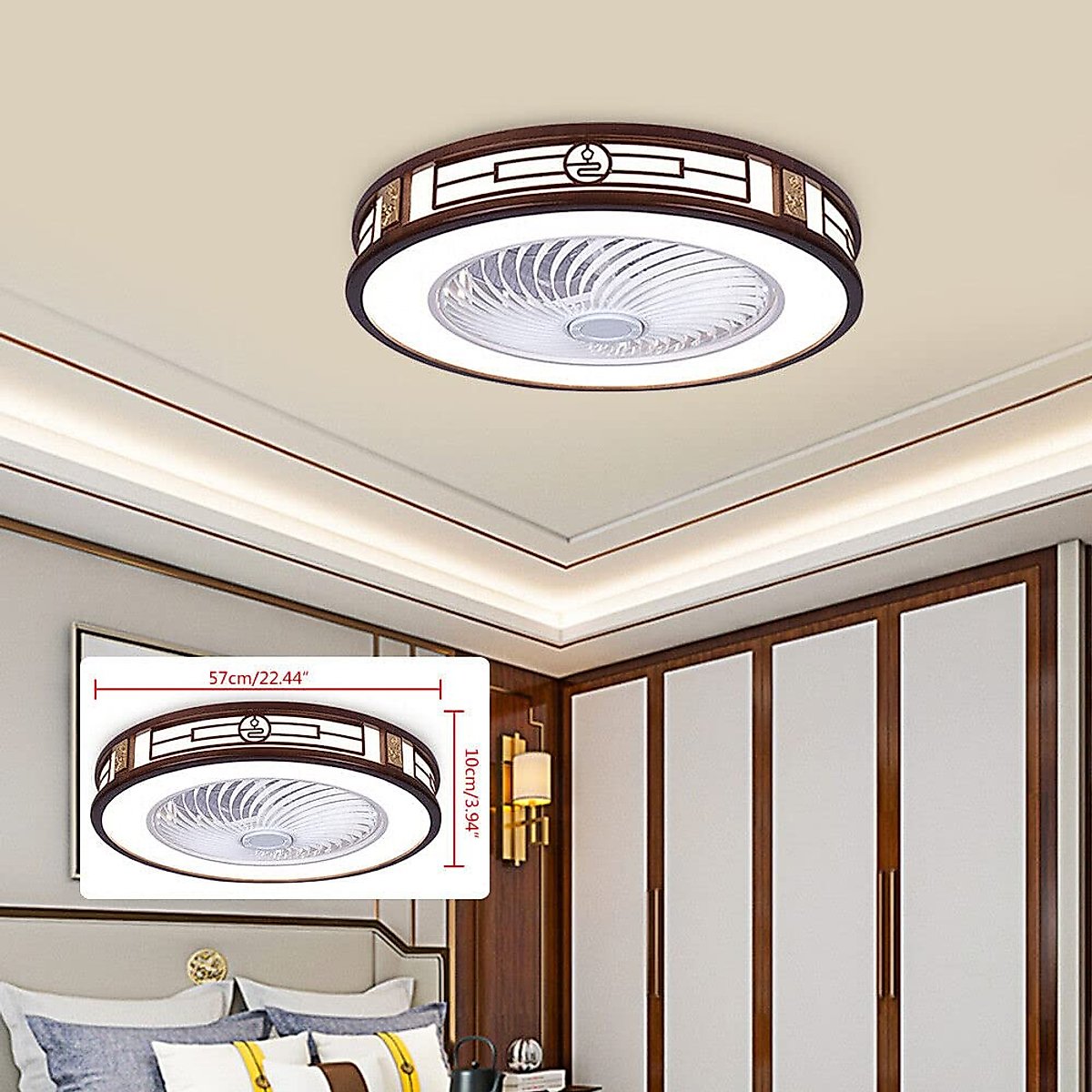 Xuthusman LED Invisible Ceiling Fan Light Round Dimmable Chandelier 3-Speed Invisible Fan 64W w/Remote Control