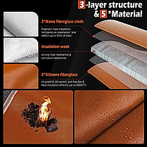 OutdoorMaster Fire Pit Mat Upgrade Insulation Cotton 5-Layer Design |36" x 45"| Grill Mat/Fireproof Mat/BBQ Pad/Ember Mat 2-in-1 Fireproof Fabric Protect Wood, Lawn Fireproof Pad for Outdoor-Brown,M