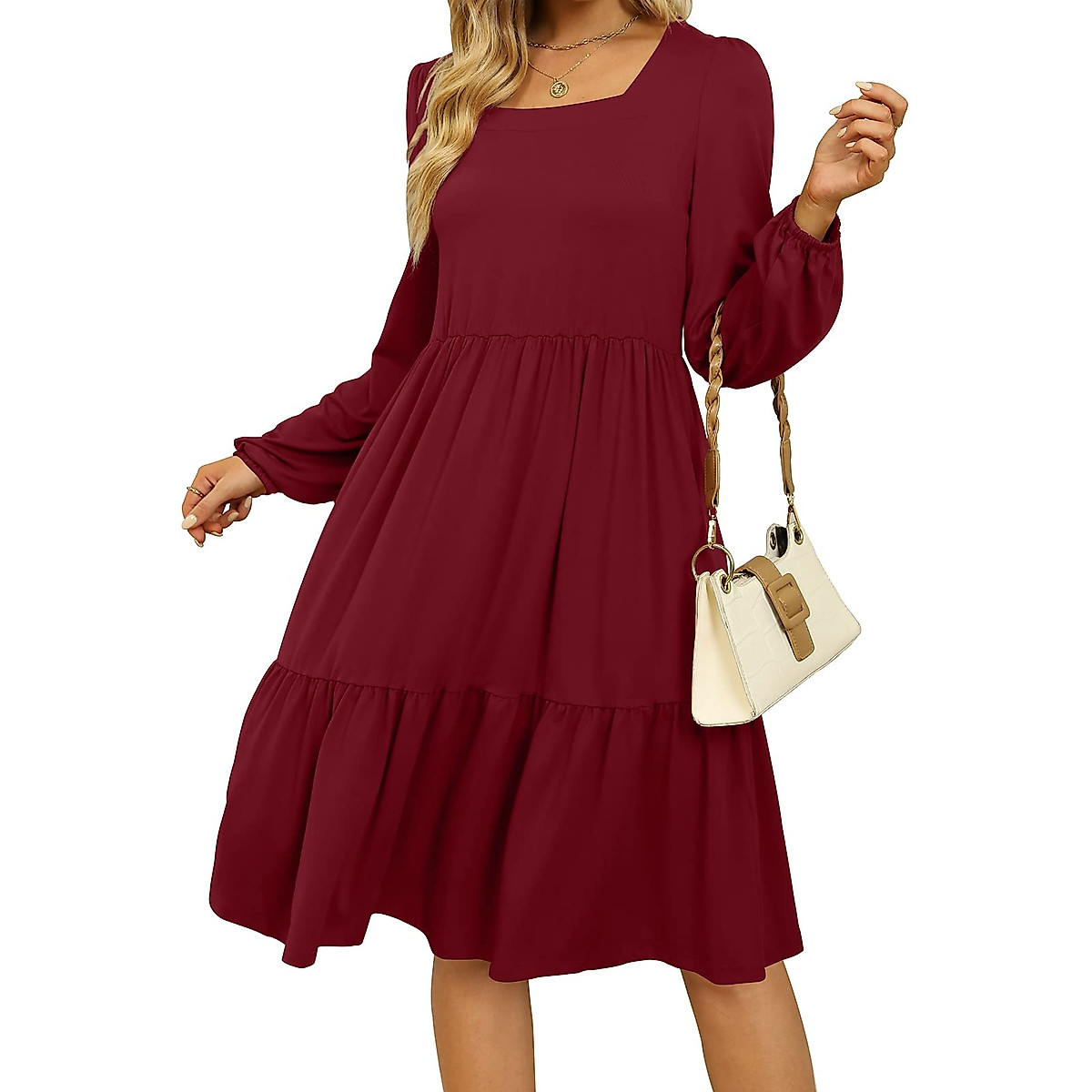 Bofell Midi Dresses for Women Wedding Guest Long Sleeve Ladies Dress Christmas Dresses L