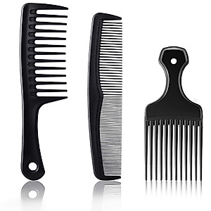 Patelai 3 Pieces Wide-Tooth Comb Detangling Shower Comb Set, Carbon Fiber Pick Barber Brush Tool for Beard, Long, Thick, Curly Afro Hair