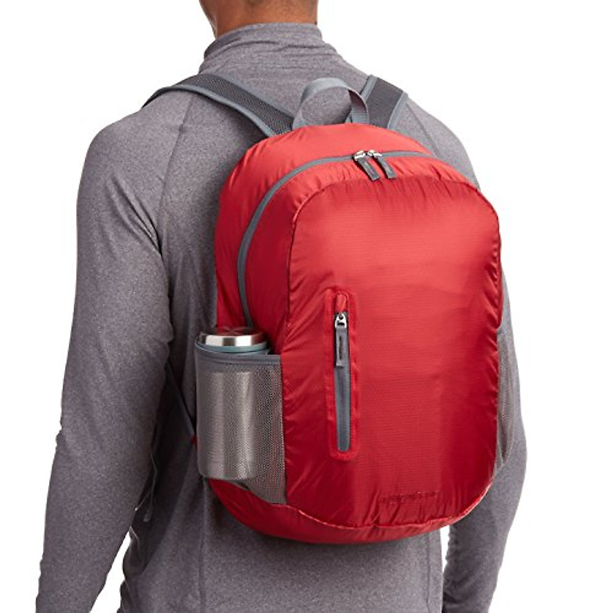 Amazon Basics Lightweight Packable Hiking Travel Day Pack Backpack - 17.5 x 17.5 x 11.5 Inches, 25 Liter, Red