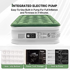 Zearna Twin Air Mattress with Built Pump, 16" Durable Blow Up Mattress Airbed, Comfortable Top Surface Inflatable Mattress for Camping Home & Portable Travel