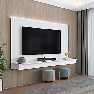 Naomi Home Deborah Floating Entertainment Center for up to 55 inch TVs, TV Wall Panel with LED Strip and Shelf, Floating TV Stand, White