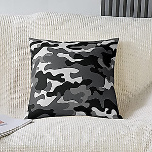 Pack of 2 Camo Grey Black White Decorative Throw Pillow Covers, Soft Camouflage Square Cushion Case Set for Couch Sofa Bedroom Living Room, Military Style Pillow Cases Pillowcases, 18x18 Inches