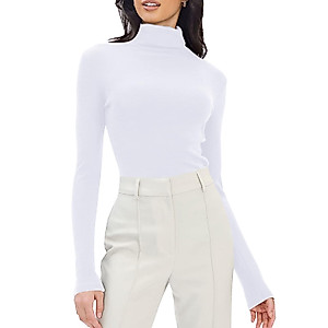 LONGYIDA Womens Long Sleeve Mock Turtleneck Tops Slim Fit Base Layer Tee Lightweight Turtle Neck Thermal Underwear Layer Top Shirts(White,S)