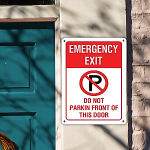 Emergency Exit Do Not Parking Front of This Door Aluminum Sign Durable Warning Tin Plaque Weather Resistant UV Protected Rust Free Wall Home Ourdoor Decorative For Trails s College Dorms 16x12in
