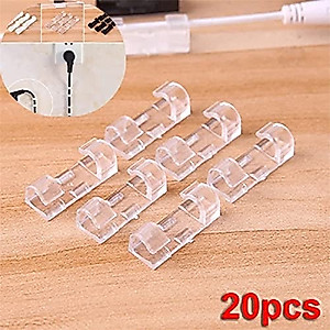 20pcs Adhesive Cable Clips Clear Wire Holders Cord Clips for Wall, Strong Cord Organizer Cable Management Under Desk, Car, Christmas Light Clips Indoor & Outdoor Stick