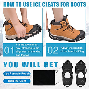 Ice Snow Traction Cleats Crampons Anti-Slip Snow Shoes Cleats Walking on Snow and Ice Winter Walking Boots Cleats for Men Women Hiking, Jogging (28 Steel Crampons,Szie L)