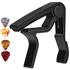 Capo Guitar Capo with Pick Holder for Acoustic and Electric Guitar, Ukelele, Bass, Banjo with Guitar Picks (black)