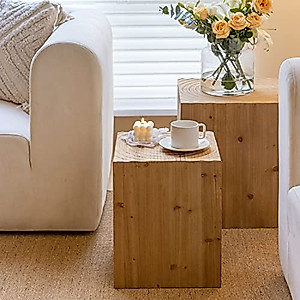 COZAYH Tree Stump End Table Set of 2, Multiple Styling Layout with Wood Tree Ring Pattern, Natural Wood Color, (F04011), 18.75Dx21.5Wx18.75H in