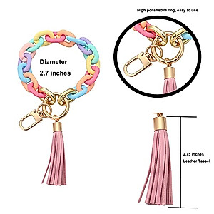 Chunky Chain Link Wristlet Keychain Acrylic Bangle Key Ring Bracelet Key Chain Cute Boho Modern Car Keychain Holder (Multicolor)