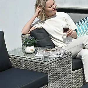 CHINNLUU Patio Furniture Set 5 Pieces Outdoor Conversation Set All-Weather Wicker Rattan Sectional Sofa with Ottoman Cushions Pillows for Lawn Pool Garden Backyard