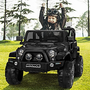 VALUE BOX Safety 12V Electric Two Seaters Ride On Car, Remote Control Kids Toddler Ride On Cars Motorized Vehicles Toy Car, Wheels Suspension, Seat Belts, LED Lights and Horn (Black)