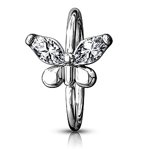 20GA CZ Butterfly Bendable Nose, Cartilage Hoop Ring (Silver)