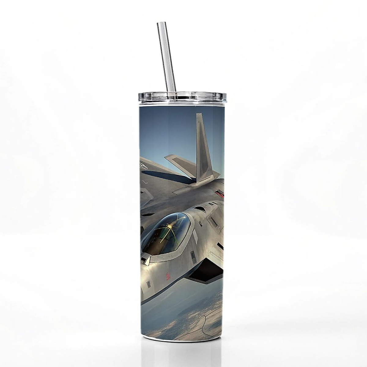 F-22 Raptor US Air Force Air Superiority Fighter Plane Skinny Tumbler 20oz with Straw Insulated Water Bottle Gift