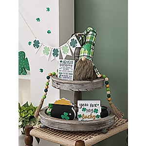 St. Patrick's Day Tiered Tray Decor Set 6, Shamrock Pot of Gold Wood Sign, Irish Lucky Theme Table Centerpiece Decoration Sign for Home Party Décor