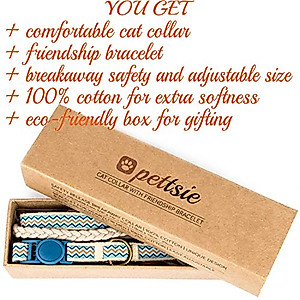 Pettsie Cat Collar Breakaway Safety and Friendship Bracelet for You, Durable 100% Cotton for Extra Safety, Comfortable and Soft, D-Ring for Accessories, Gift Box Included (7.5"-11.5" Neck, Blue)