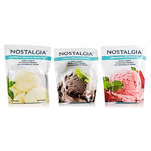 Nostalgia Ice Cream Mix. Set of 3 - Vanilla, Chocolate and Strawberry. Each Pocket of 8 Oz Makes 2 Quarts of Delicious Premium Old Fashioned Ice Cream! - SET OF 2