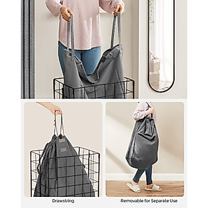 SONGMICS Laundry Hamper, 23.8 Gal. (90L) Laundry Basket, Collapsible Clothes Hamper, Removable and Washable Liner, Metal Wire Frame, for Bedroom Bathroom, Black and Gray ULCB190G01