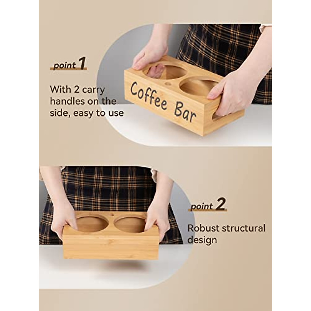 Glass Coffee Containers with Shelf Printed Coffee Bar- 2 Pcs 49oz BPA Free Coffee Storage Jars with Airtight Sealed Bamboo Lids Spoon, Kitchen Food Storage Jars for Coffee Beans & Powder, Sugar, Tea