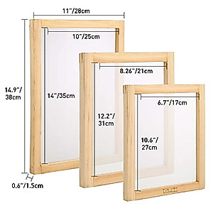 Caydo 24 Pieces Screen Printing Kit, Include 3 Sizes Wood Silk Screen Printing Frame with 110 Mesh, Screen Printing Squeegees, Transparency Inkjet Film, Masking Tape