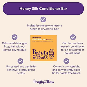 Beauty and the Bees Honey Silk Natural Conditioner Bar for Shiny Healthy Hair | Untangles and Softens Hair | Eco Friendly Hair Care