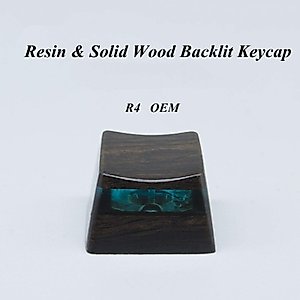 Handmade R4/ECS Keycap Resin Solid Wood Shine Through Backlit Key Cap OEM Profile for Cherry MX Mechanical Keyboard Gaming Replacement (Ebony)
