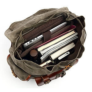 Waxed Canvas Leather Backpack for Men, Military Tactical Shoulder Rucksack for Travel School Bag (M85_Grey)