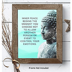 Buddhism Buddha Statue Art Print - Inspirational Motivational Zen Quote Wall Decor for Bathroom, Home, Apartment, Spa, Yoga or Meditation Room - Unique Gift for New Age Fan Women - 8x10 Blue Picture