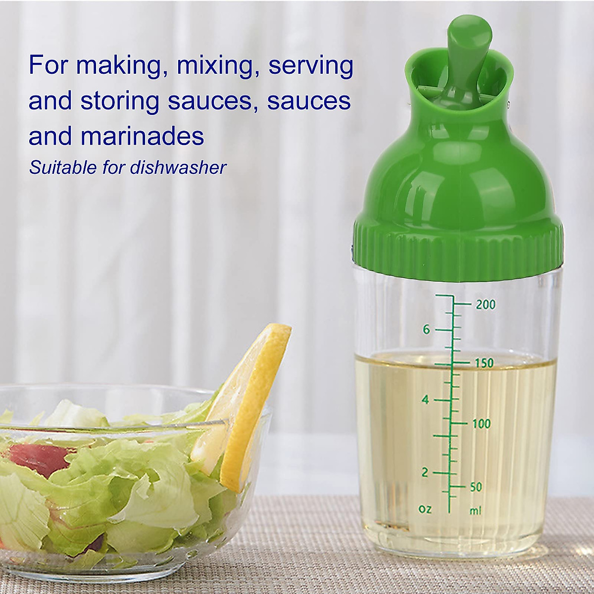 Dechoga Salad Dressing Container,200ml Salad Dressing Shaker,Salad Dressing Shaker Container Dripless Pour,Leak-free,Soft Grip,Homemade Salad Dressing Bottle Mixer Measure with Lid (Green)