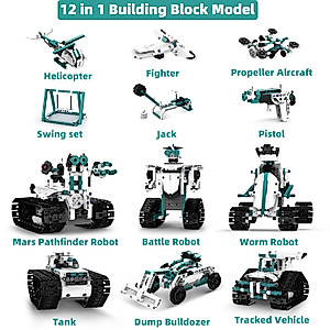 Suplanet STEM Robot Toys for 8-14, 12 in 1 Remote Control Robot Toys for Kids, Programmable Building Robot Kit Birthday Present for Science Educational(469 Pcs)