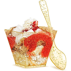 150 Pcs 2 Oz 60ml Small Square Dessert Cups with Spoons 150 Set Plastic Ice Cream Dessert Bowls Disposable Dessert Cake Cups Salad Sundae Dessert Cups Snack Appetizer Cups Serving Bowl Party Favor