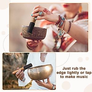 Nuanchu 2 Pieces Tibetan Singing Bowl Mallet Suede Wooden Striker Leather Wrapped Meditation Mallet Sound Bowl Stick Buddha Musical Instruments for Buddhist Meditation Yoga Chime (Black and Brown)