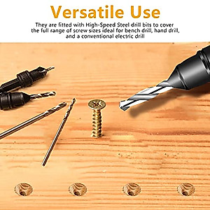 11 Pcs 82° Countersink Drill Bit Set #5, 6, 8, 10, 12 with 5 Replacement Dril bits and 1 Wrench, 3/8" Quick-Change -Chamfered Adjustable Drilling Tool Kit on Pilot Counter Sink Holes for Woodworking