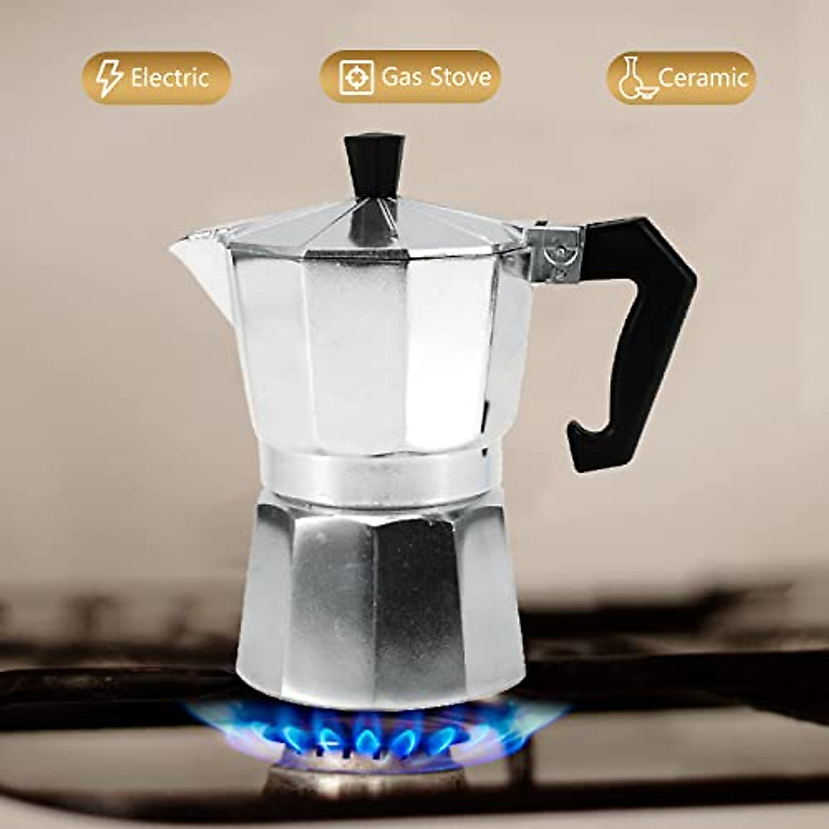Iconic Stovetop Espresso Maker,Espresso and Coffee Maker, Makes Real Italian Coffee,Moka Pot for Classic Italian and Cuban Café Brewing,Moka Pot 2 Cup,Silver