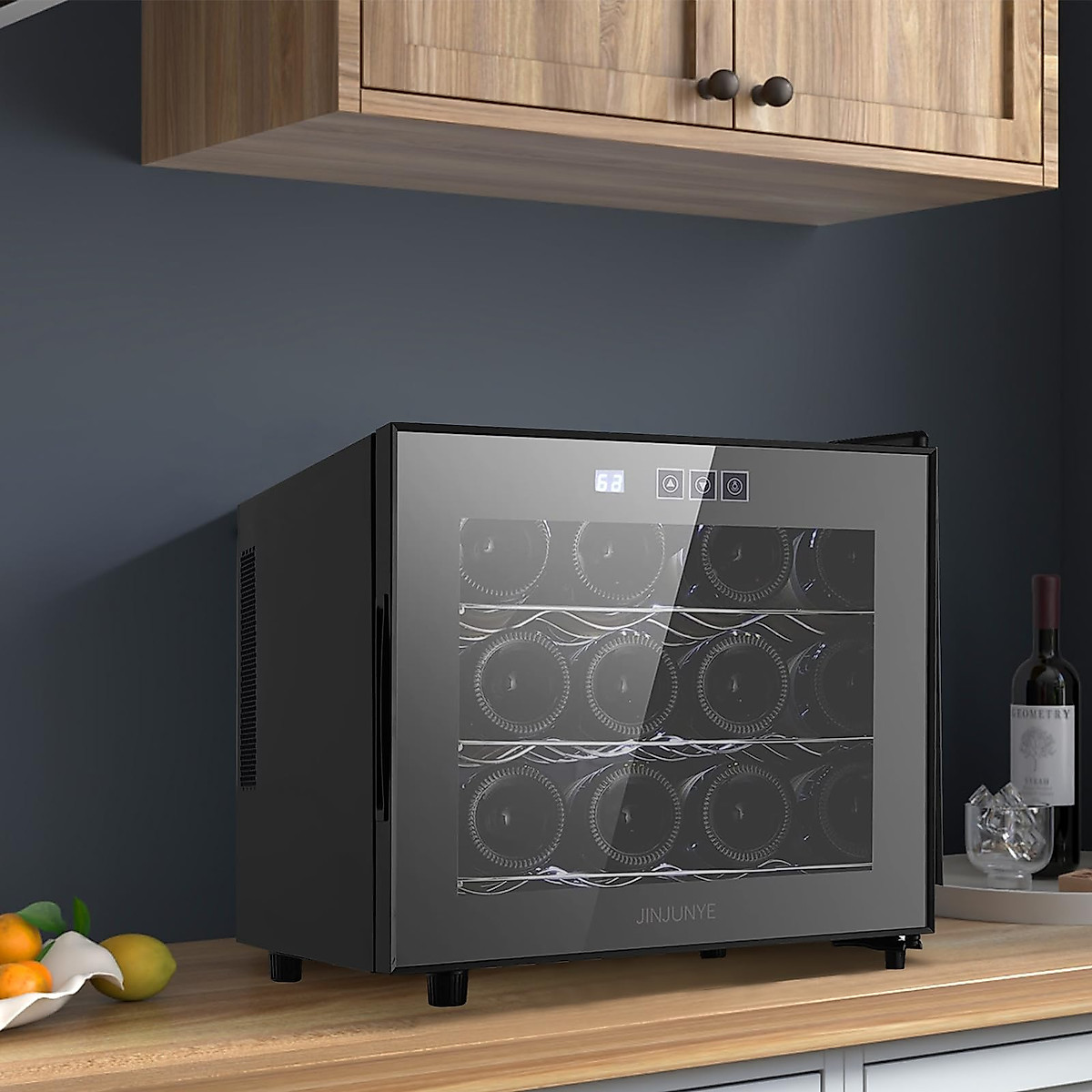 JINJUNYE Wine Cooler Refrigerator, Upgrade 12 Bottle Wine Fridge Small Dual Chip, Countertop Wine Cooler Temperature Control, 46-66°F, Mini Freestanding Wine Cellar for Home, Office, Bar