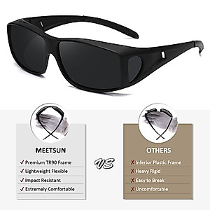 MEETSUN Fit Over Glasses Sunglasses for Men Women,Wrap Around Sunglasses Polarized UV400 Protection Black Frame-Gray Lens