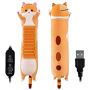 CRIMMY Heating Pad for Menstrual Cramps Period & Neck Shoulder Pain Relief, Portable Cuddly 19.7" Plush Cat with a Hot Soft Belly USB Powered, Gift for Daughter Girlfriend Wife (Brown)