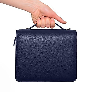 Schönfelderskin Puro, (Hochwertiges Und Robustes Rindleder) Marine-Blau, Mit Aluminium Buchstütze. Das Original Schönfelderskin Puro Set - ... Und Aluminiumbuchstütze - Marine-Blau