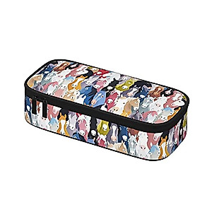antvinoler Big Capacity Pencil Pen Case, Lightweight & Spacious Pencil Bag Pouch Box Organizer, for Teens Girls Adults Student-Colourful Cartoon Horses Pony Childhood Pattern