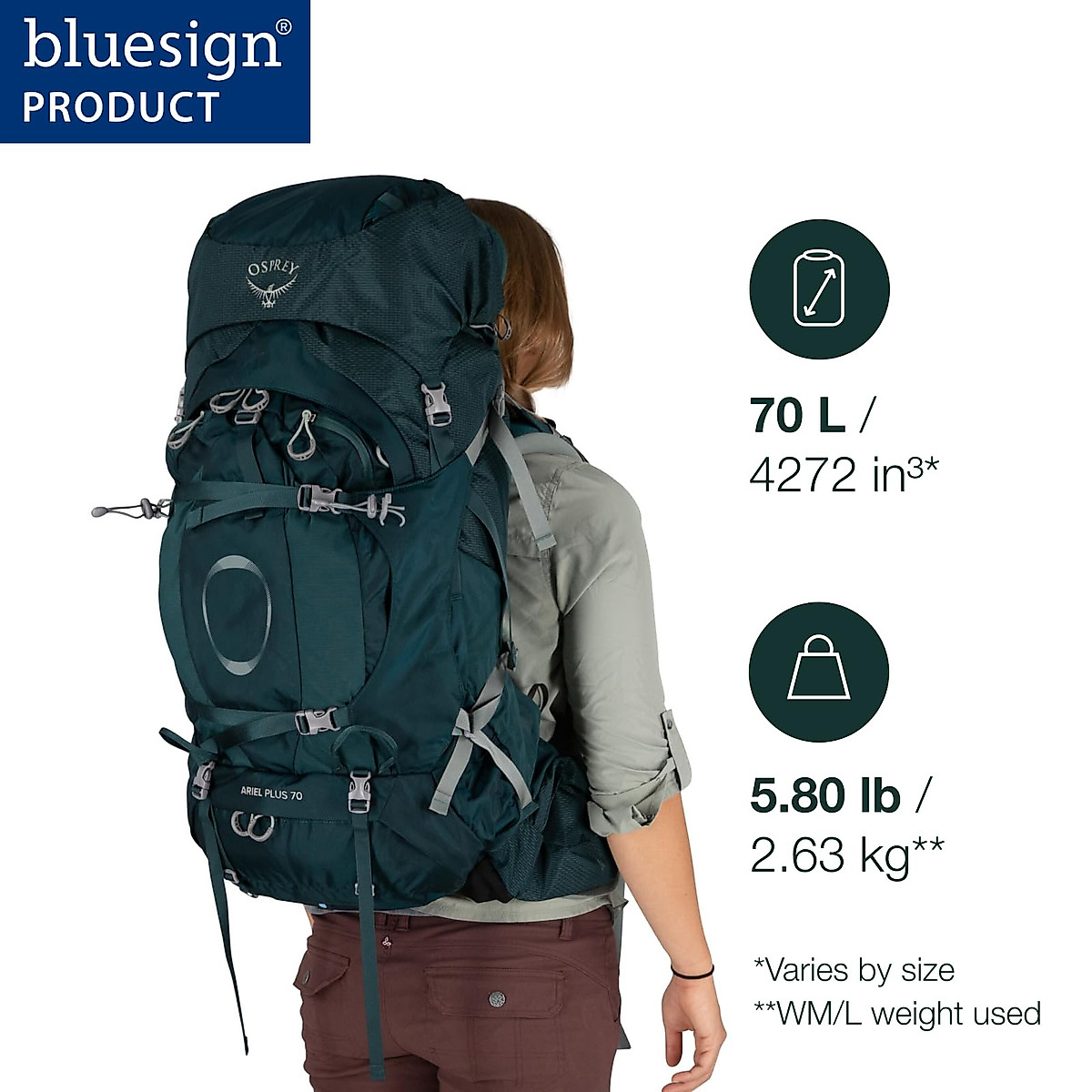 Osprey Ariel Plus 70 Women's Backpacking Backpack, Night Jungle Blue, X-Small/Small
