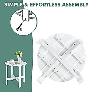 RELAX4LIFE 18” Outdoor Side Table - Solid Wood Patio Side Table w/Stable Construction, Weather Resistant, Small Round Table for Patio, Garden, Lawn, Backyard, Balcony, Small Patio Table (1, White)