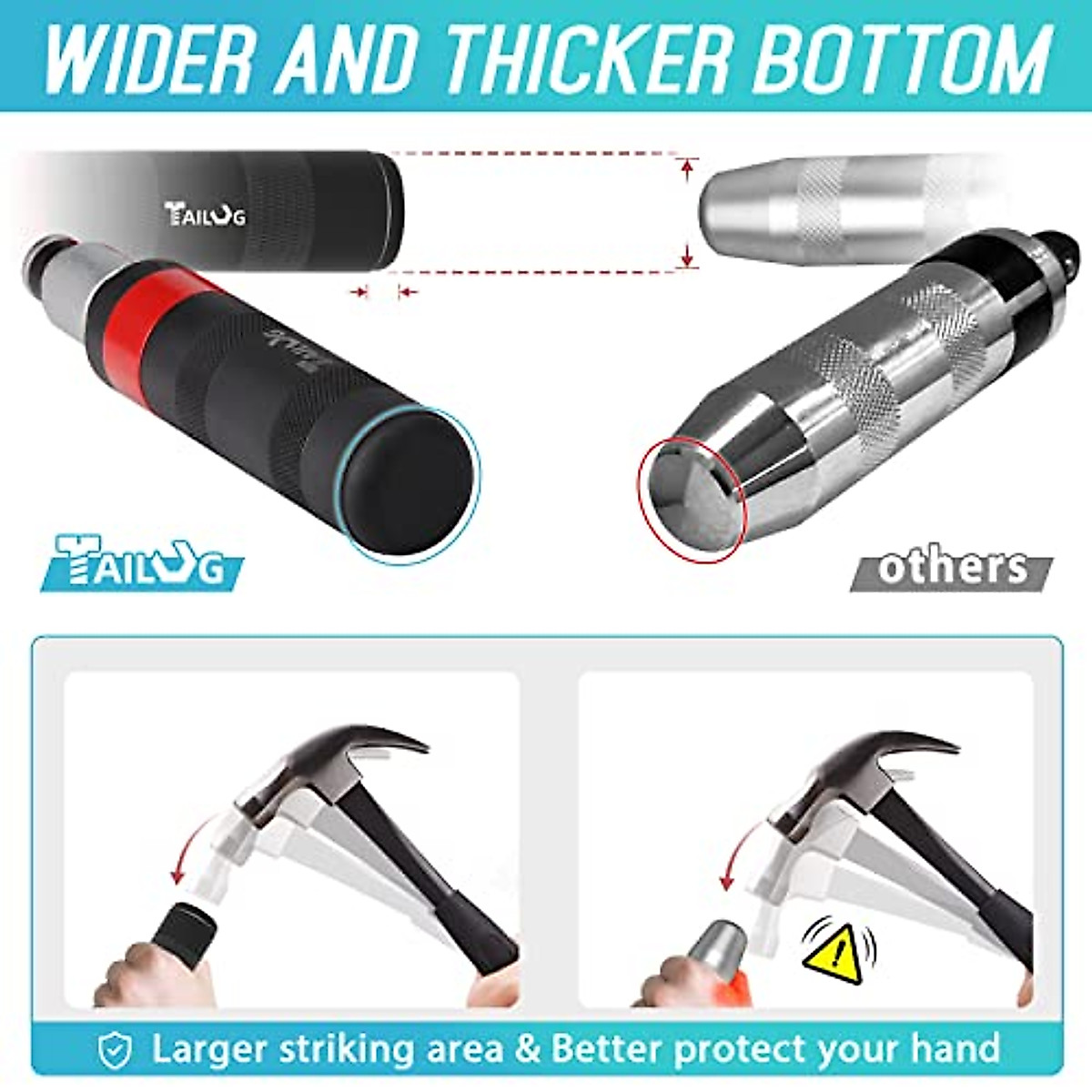 TAILUG 1/2" Hand Manual Reversible Impact Driver, 8 PCS Impact Screwdriver S2 Steel, Rusted Fasteners or Frozen Bolts Manual Impact Driver