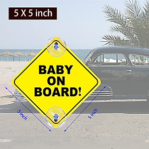 LGOUW 2Pc Baby On Board Signs Double Suction Cups, Car - Kids Sign in Sticker Child -Baby for Window Cling 5*5 inch
