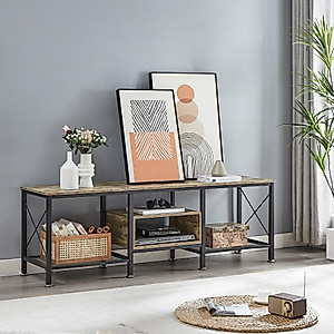 VECELO Industrial TV Stand for 75 Inch Television Cabinet 3-Tier Console with Open Storage Shelves, Entertainment Center Metal Frame for Living Room, Bedroom, 70 Inch, Grey