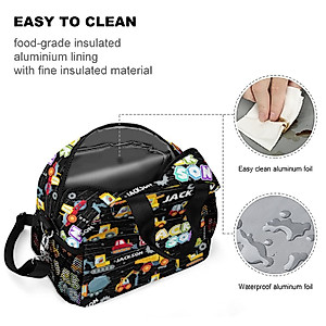 GIHSWE Cartoon Excavator Tool Car Custom Lunch Bag Personalized Insulated Kids Lunch Box Add Your Name with Adjustable Shoulder Strap Reusable School Picnic Outdoors Travel