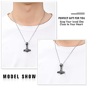 shajwo Cremation Jewelry Viking Hammer Urn Necklace for Ashes for Men Women Celtic Nordic Mjolnir Thors Cremation Jewelry Keepsake Memorial Ashes Pendant,Silver