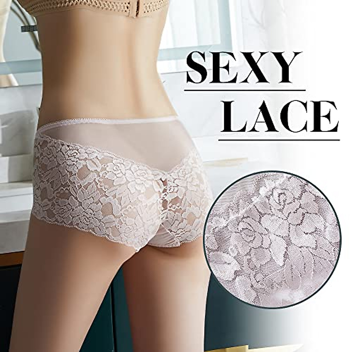 LORRZHI Underwear for Women Plus Size Womens Lace Underwear Sexy Seamless Brief Ladies Panties 5-Pack
