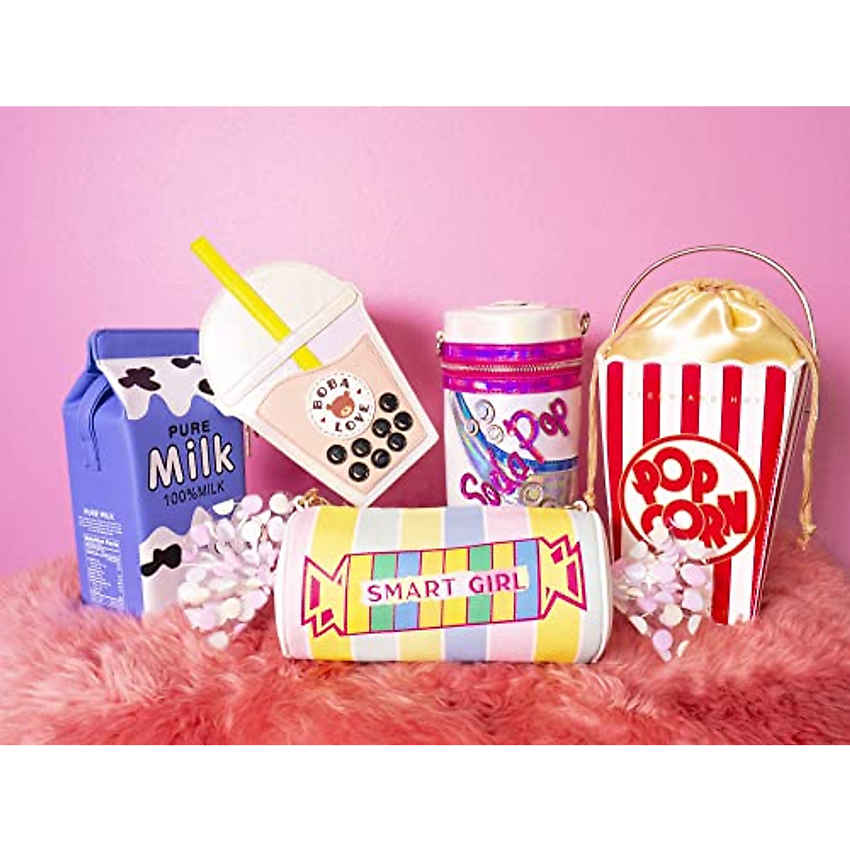 Bewaltz Novelty Handbags, Fun Shape Purse Chainstrap Tween Style Fresh Popcorn Striped